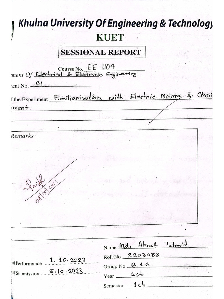 Lab Report Sample. EE 1104 | PDF
