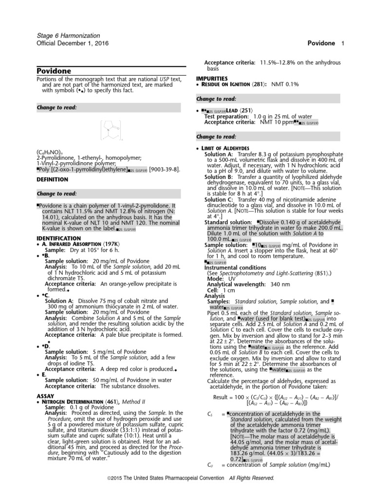 Povidone Monograph | PDF | Chromatography | Acid