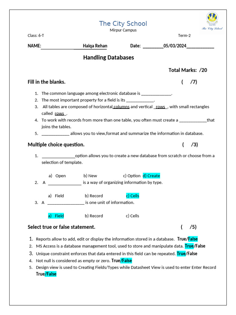 complete worksheet[1] | PDF | Relational Database | Databases
