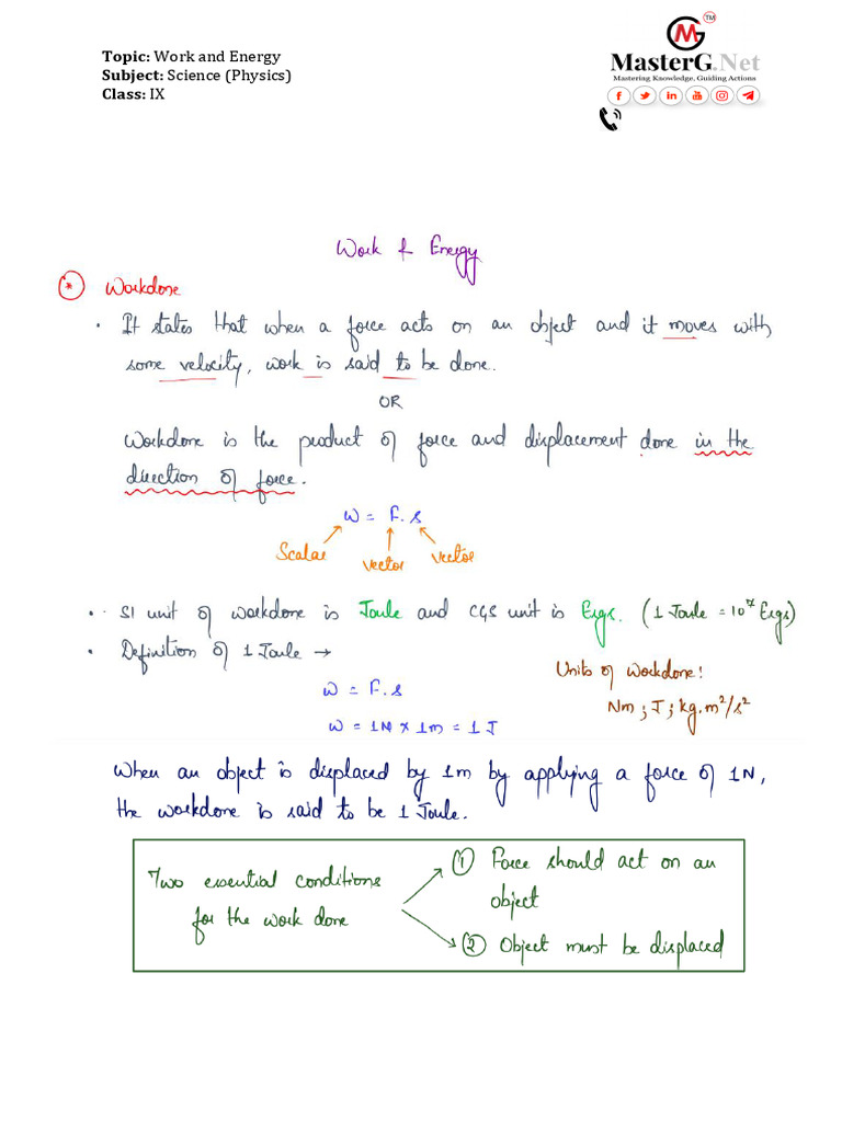 Class IX Physics: Work and Energy | PDF