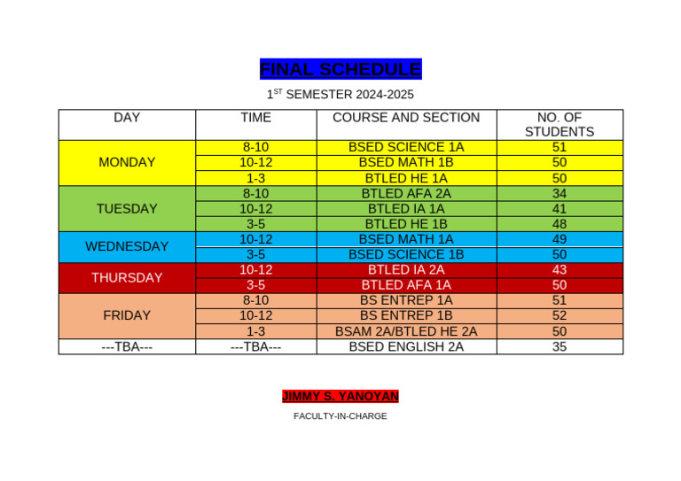 Final Schedule | PDF