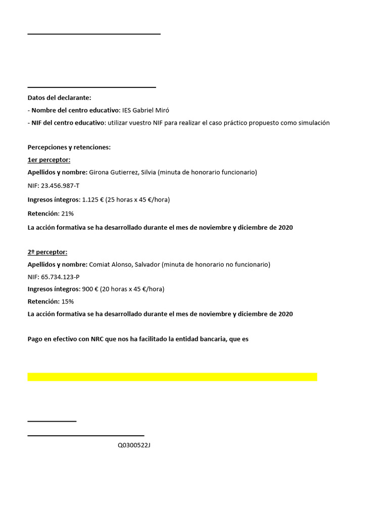 Caso Práctico Propuesto. Modelo 111 | PDF