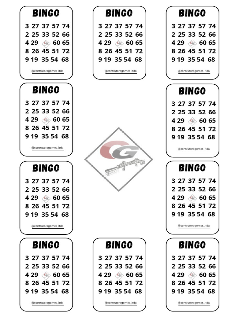 Documento A4 cartela de bingo moderno preto e branco | PDF