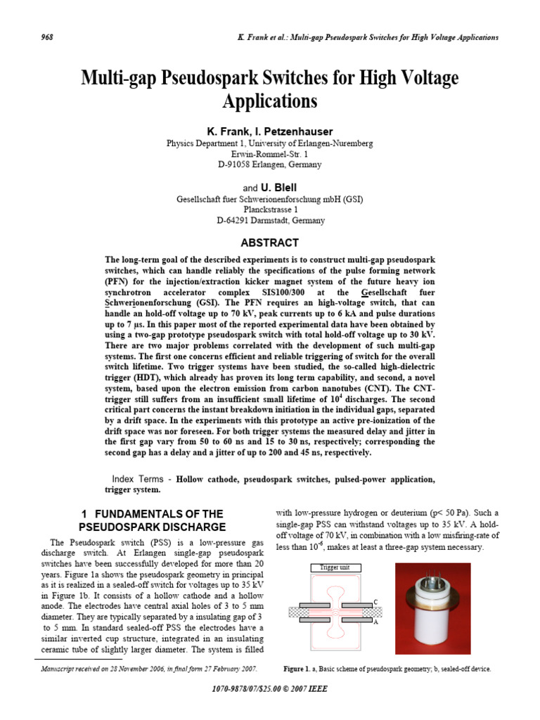Multi-Gap Pseudospark Switches For High Voltage Applications | PDF ...