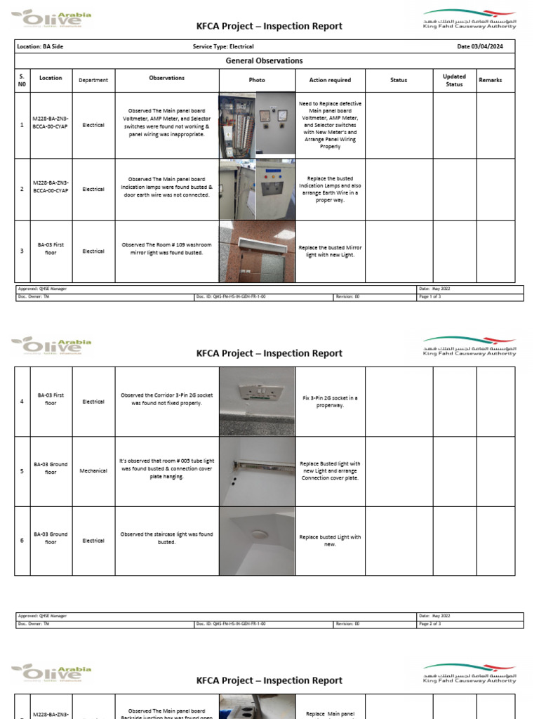 Electrical Inspection Report BA Side 03 April 2024 | PDF | Building ...