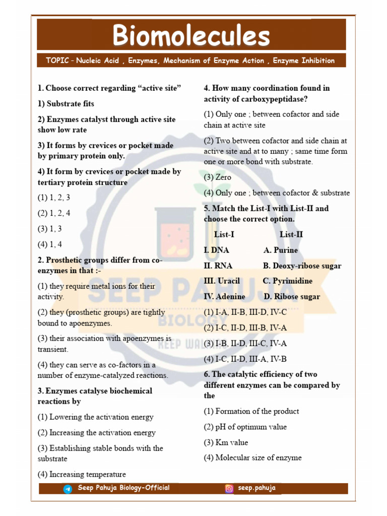 Biomolecules-3 | PDF | Enzyme | Cofactor (Biochemistry)