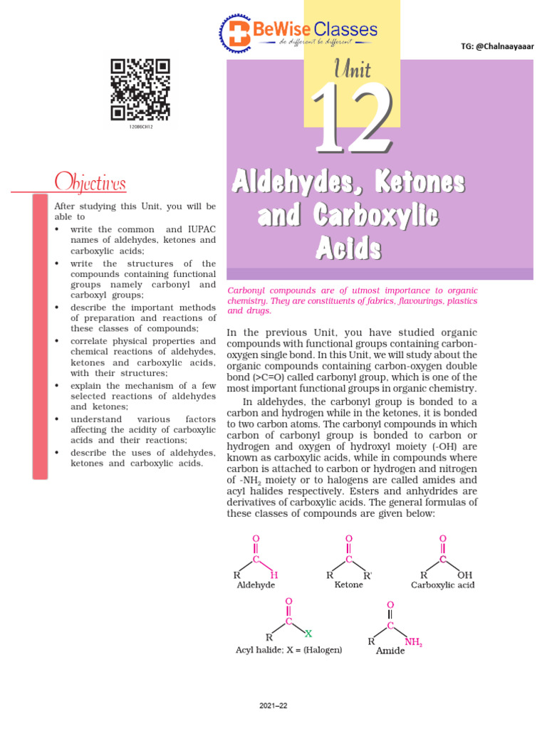 Aldehydes, Ketones & Carboxylic Acids Ncert Highlighted Bewise | PDF | Aldehyde | Ketone