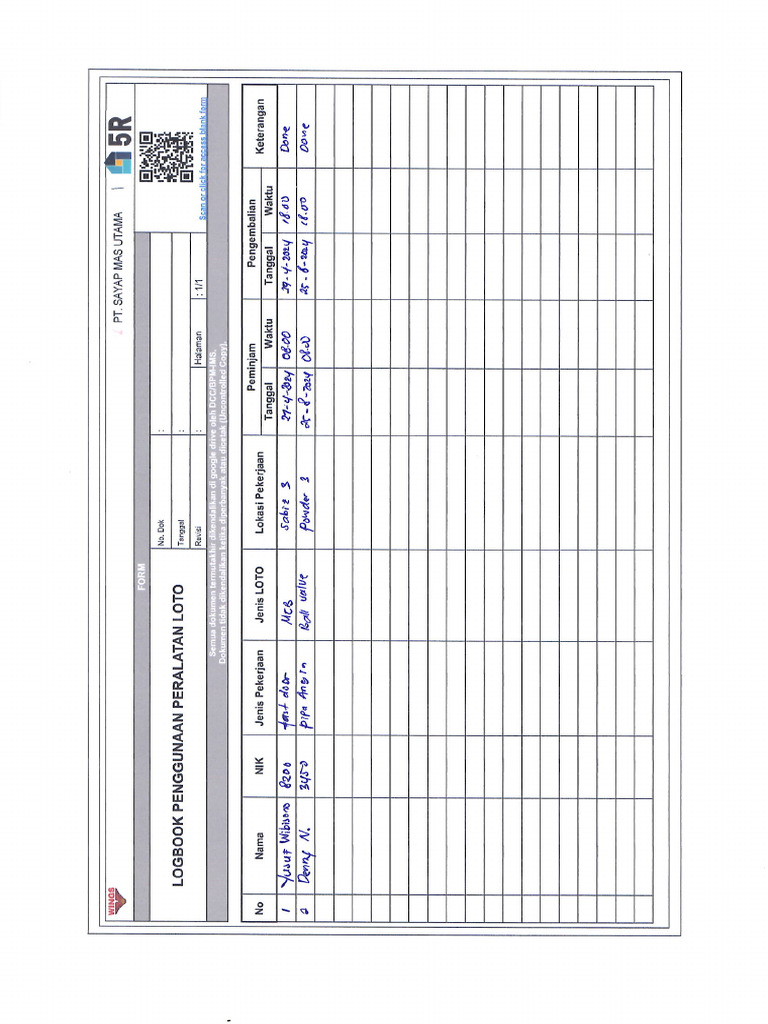 Logbook Loto EPU Mechanical | PDF