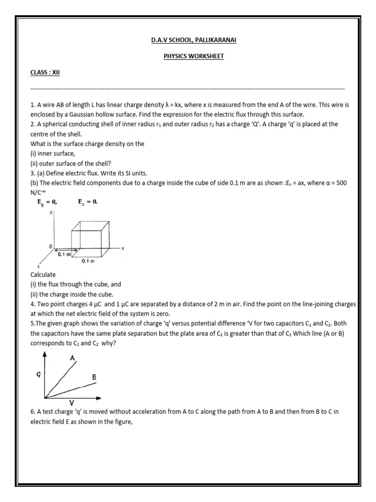 Class 12 Physics Worksheet PDF | PDF | Capacitance | Capacitor