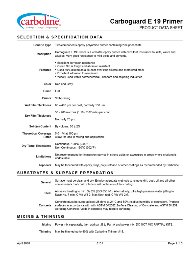 Carboguard_E_19_Primer_PDS | PDF | Epoxy | Concrete