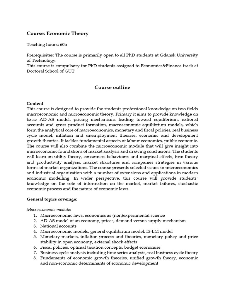 Economic Theory Course for PhD Students | PDF | Macroeconomics | Economics