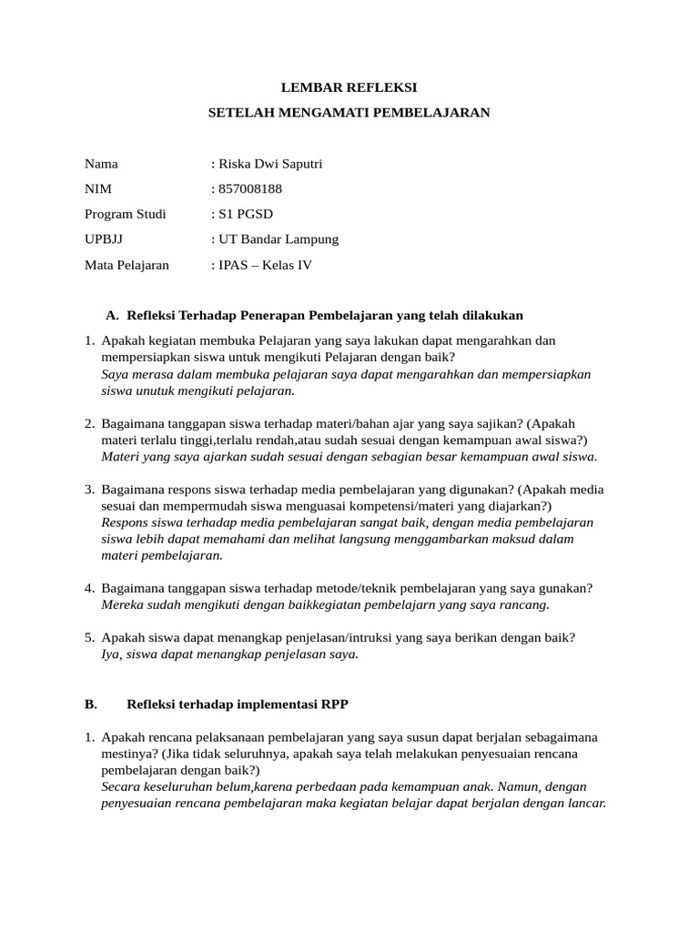 Lembar Refleksi 4 | PDF