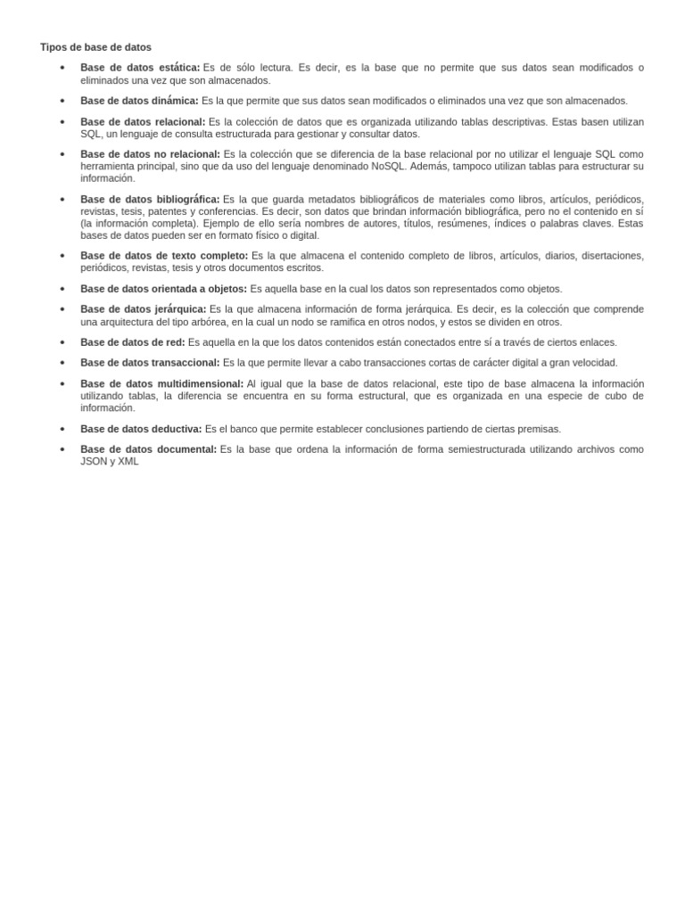 Tipos De Bases De Datos Pdf Bases De Datos Internet 3721