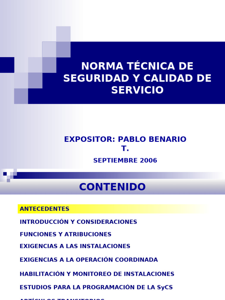 Norma Tecnica de Seguridad y Calidad de Servicio | PDF | Calidad (comercial) | Transmisión de ...