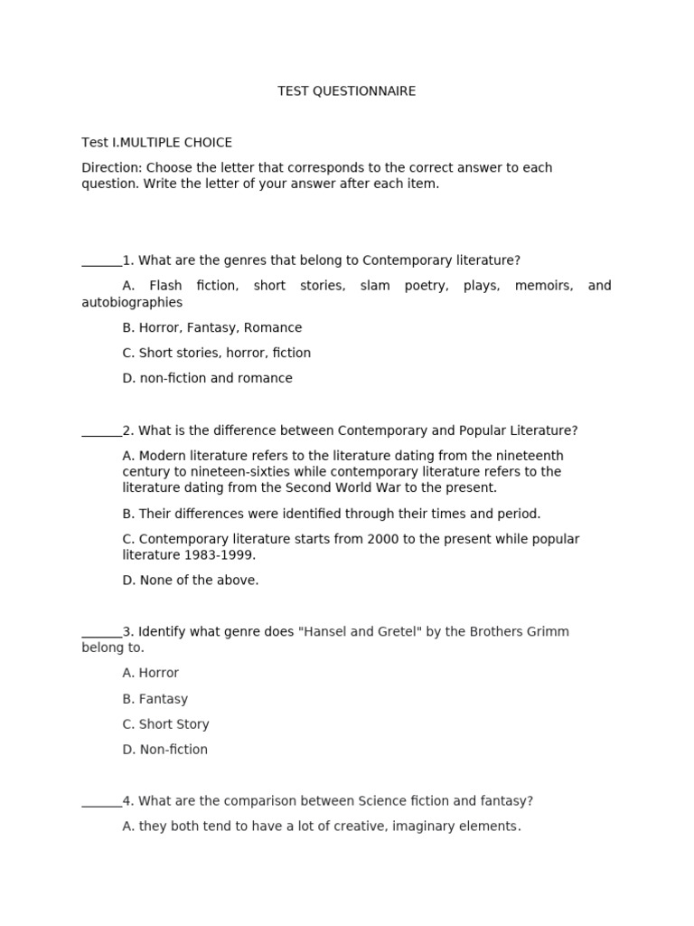 Ele 27 Test Questionnaire | PDF | Psychology | Curriculum