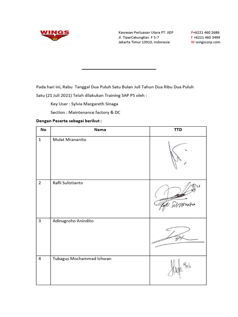 ABSENSI TRAINING PS MTC | PDF