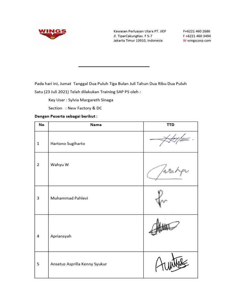Absensi Training PS New Factory | PDF