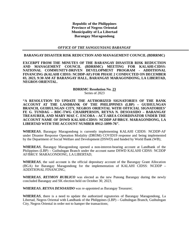 Reso For Updatin Brgy Sig - MARAGONDONG-P2 | PDF | Government