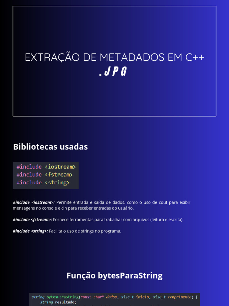 Extração de Metadados JPG | PDF | Byte | Armazenamento de dados de ...