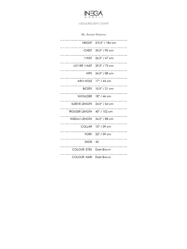 Measurement Chart for Aman Sharma | PDF