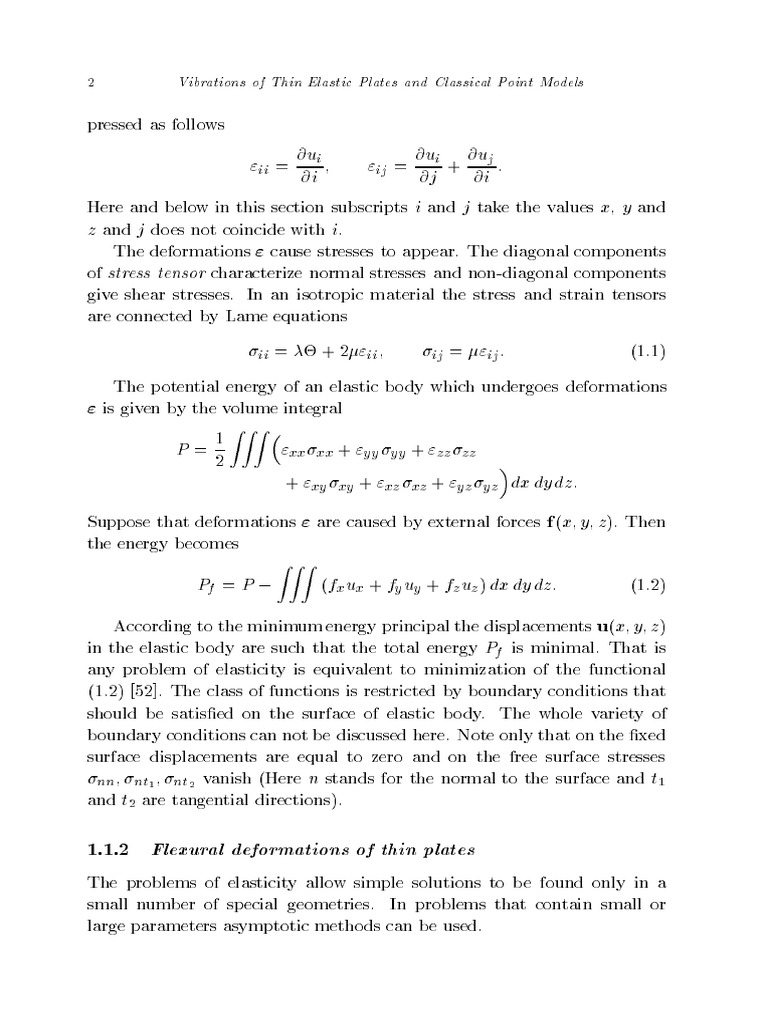 Stress Tensor: Vibrations of Thin Elastic Plates and Classical Point ...