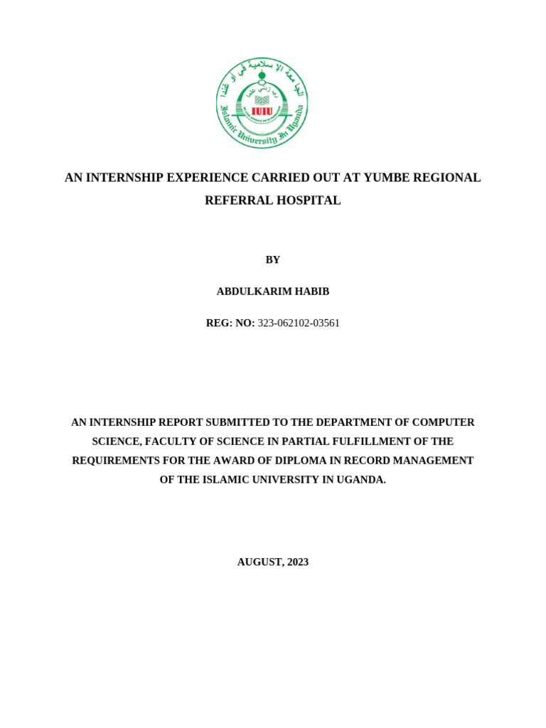 Yumbe Hospital Internship Report | PDF | Internship | Job Hunting