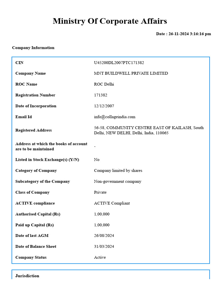 MNT Buildwell Pvt Ltd Company Details | PDF