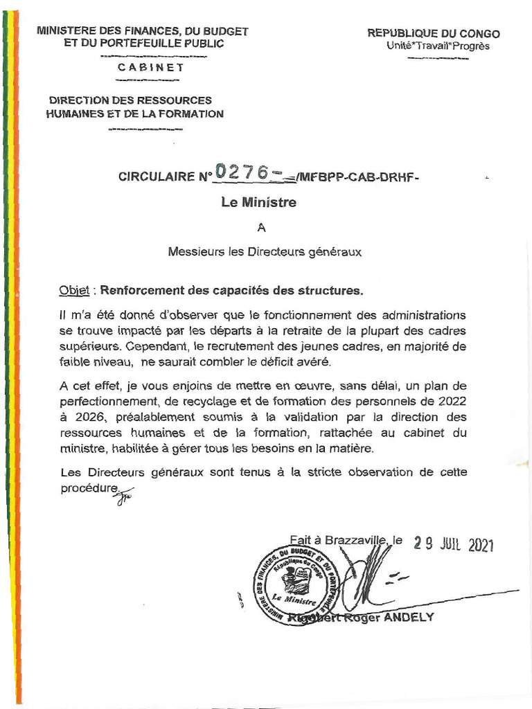 Note Circulaire N° 0276 - MFBPP-CAB | PDF