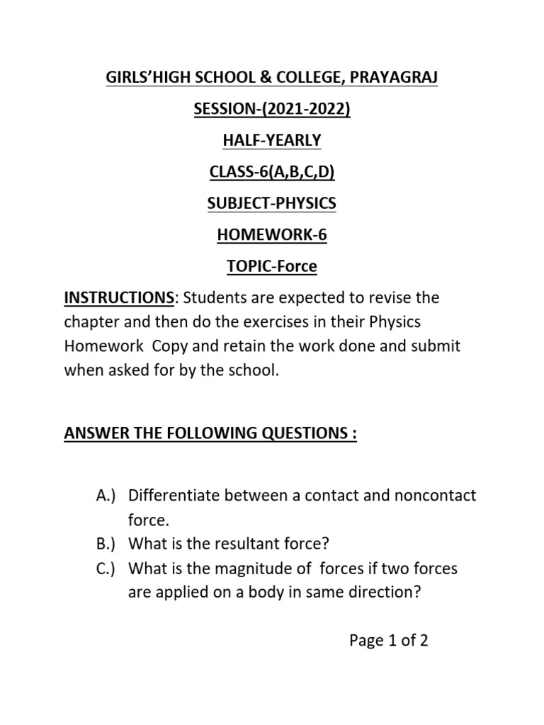 Cl-6 A,B,C,D Physics HW-6 | PDF