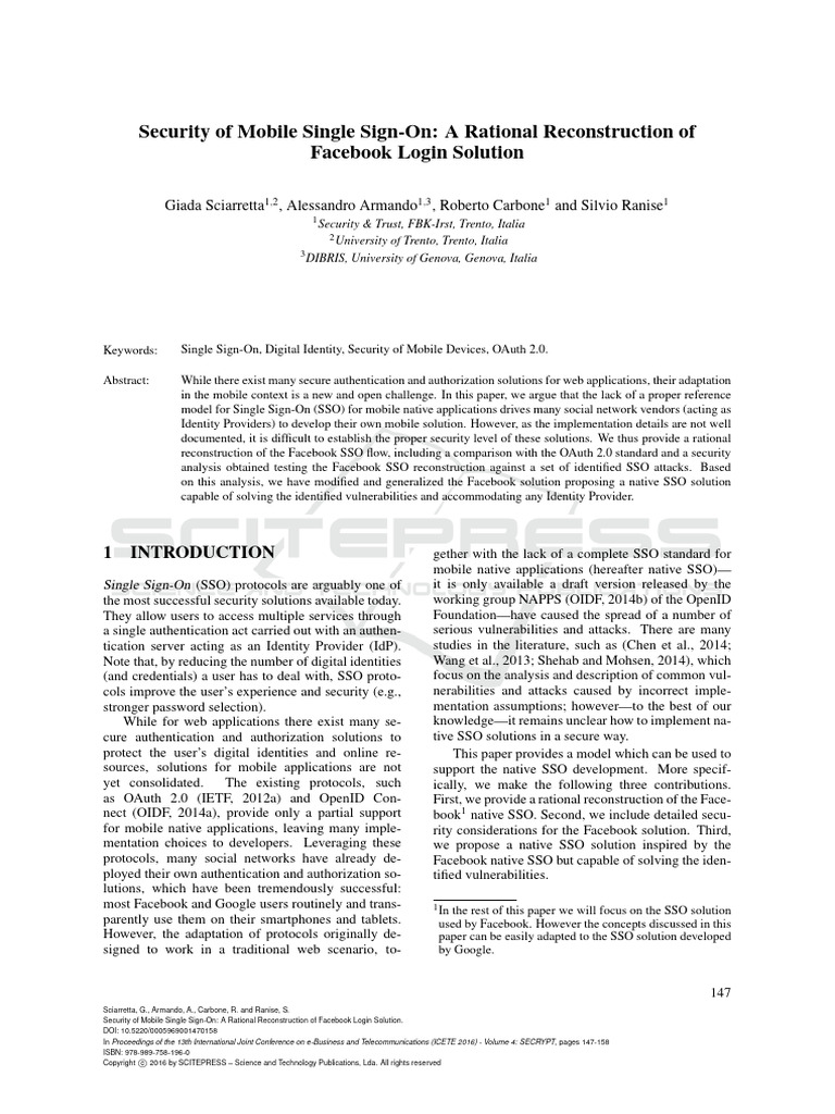Security of Mobile Single Sign-On A Rational Reconstruction of | PDF ...