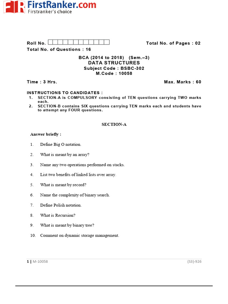BCA Data Structures Exam Paper 2014-2018 | PDF | Computer Programming ...