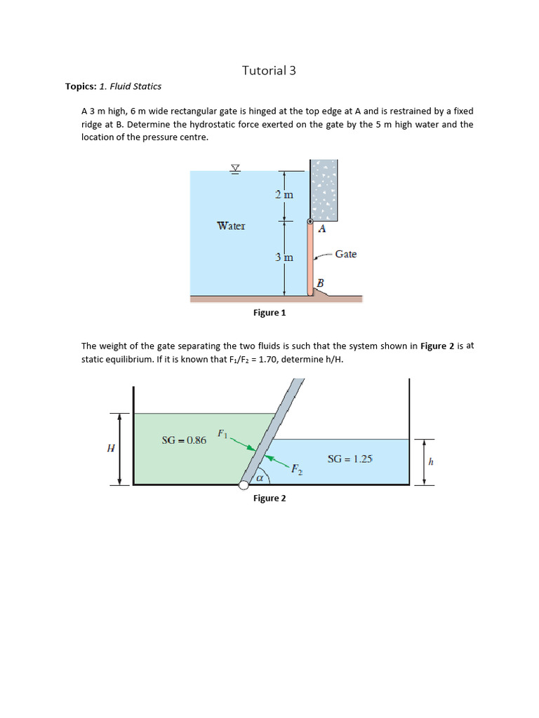 Tutorial 3 (Fluid Statics) | PDF