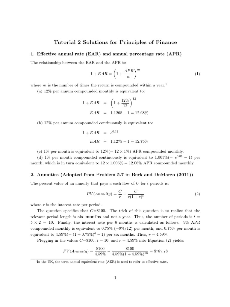 Finance Tutorial: EAR, Annuities, Perpetuities | PDF | Annual ...