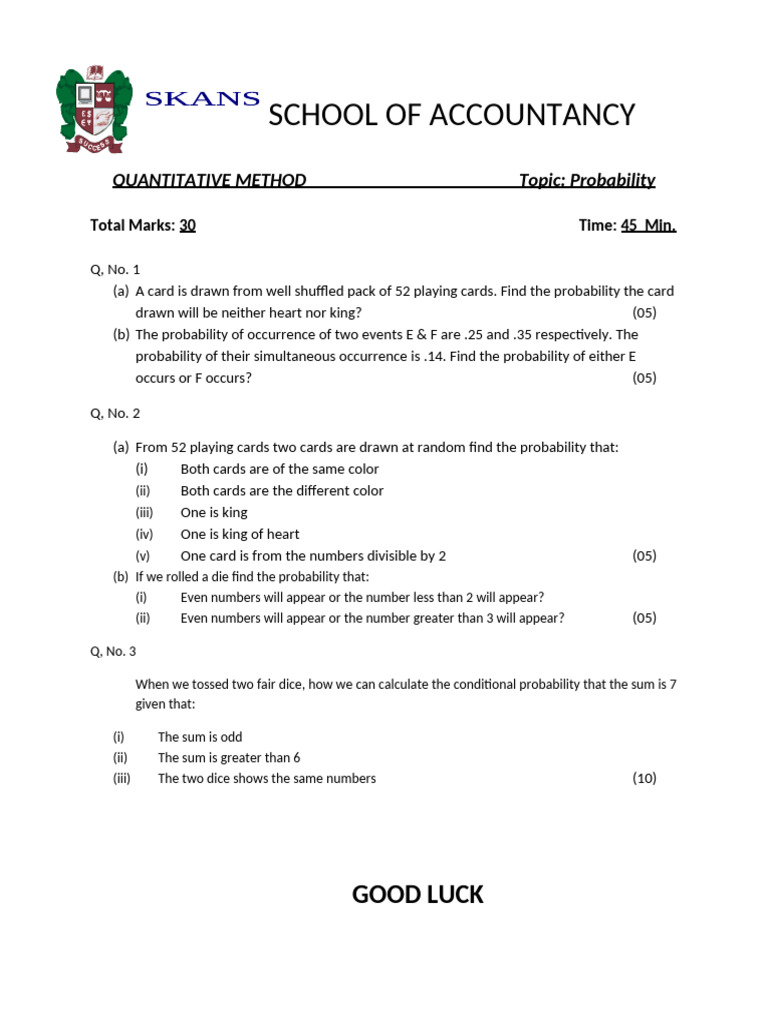 Test Simple Prob-I. 12 | PDF