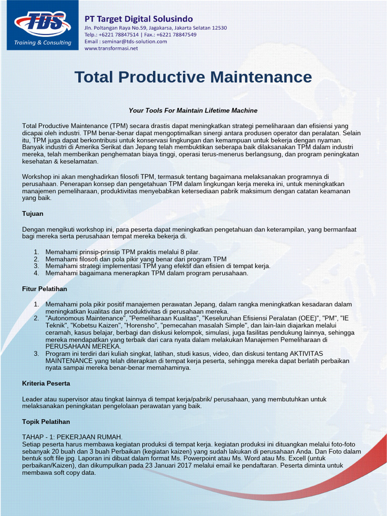 Outline Total Productive Maintenance | PDF
