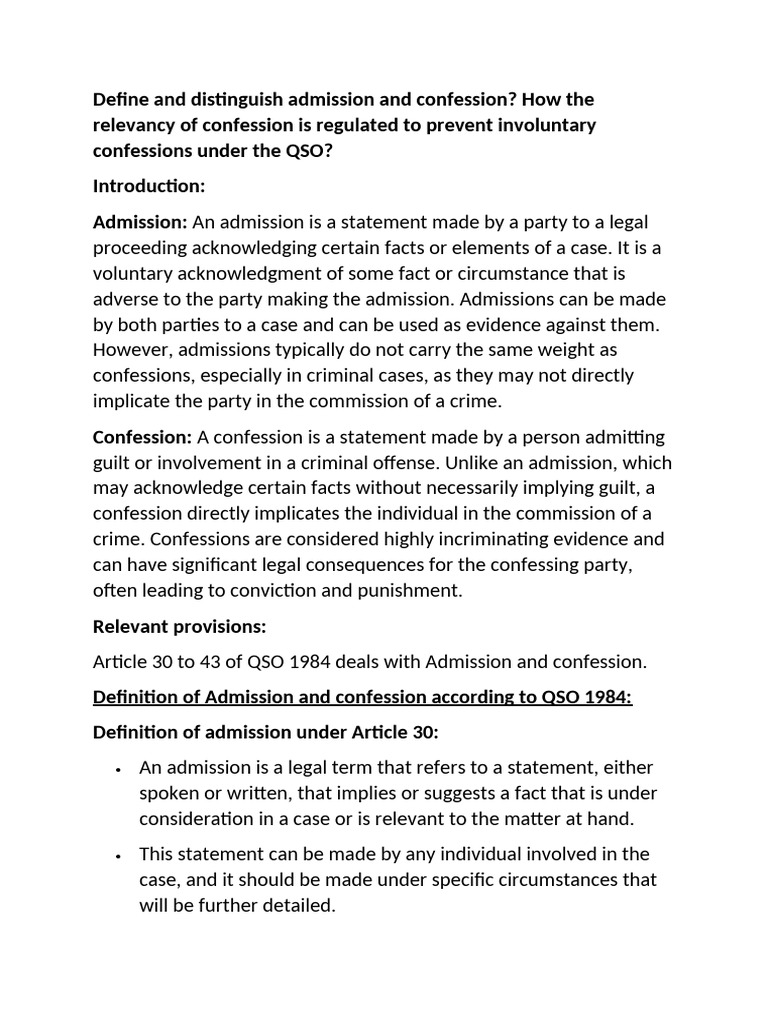 Define and Distinguish Admission and Confession | PDF | Confession (Law ...