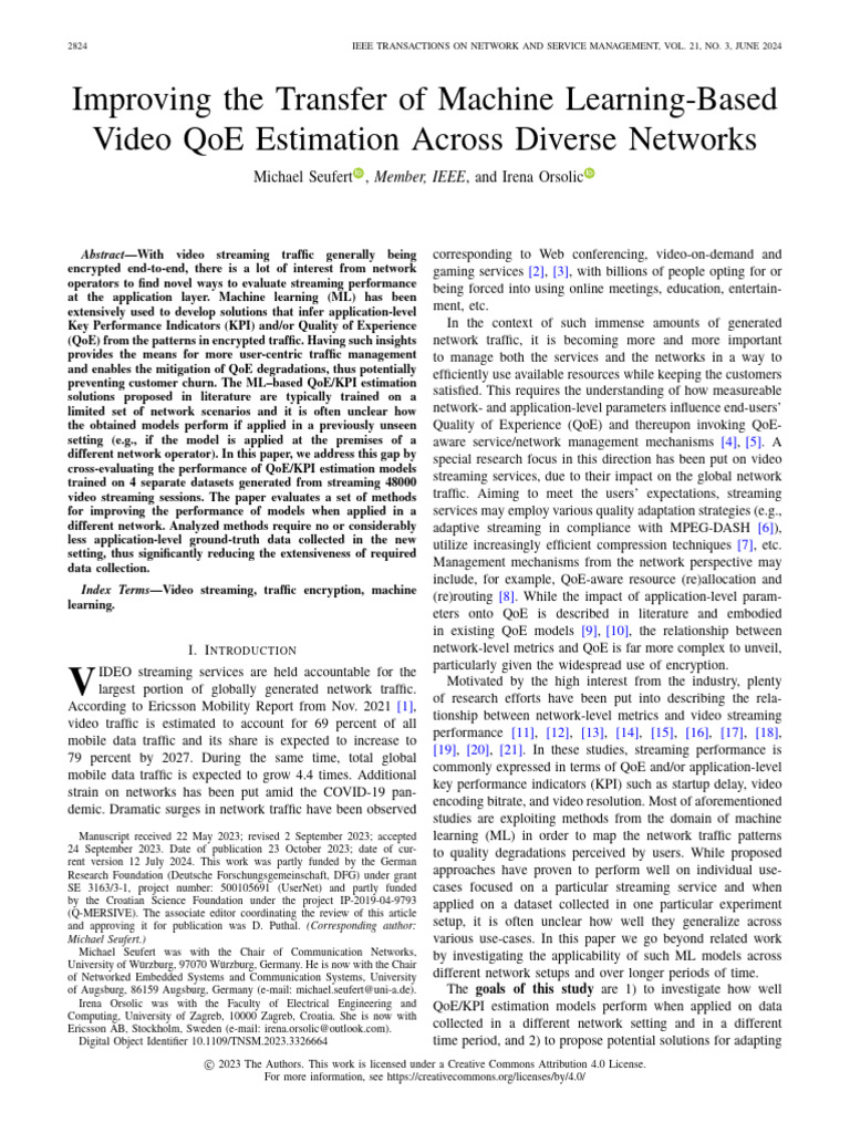 Improving The Transfer of Machine Learning-Based Video QoE Estimation Across Diverse Networks ...