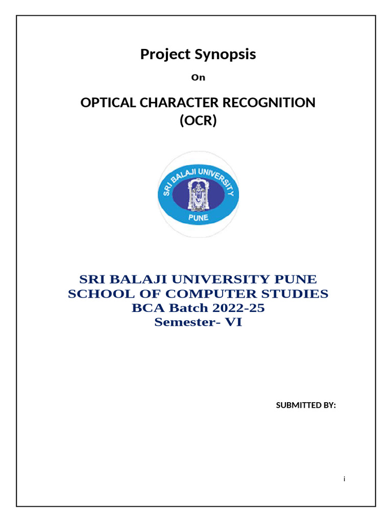 synopsis sample | PDF | Optical Character Recognition | Software Engineering