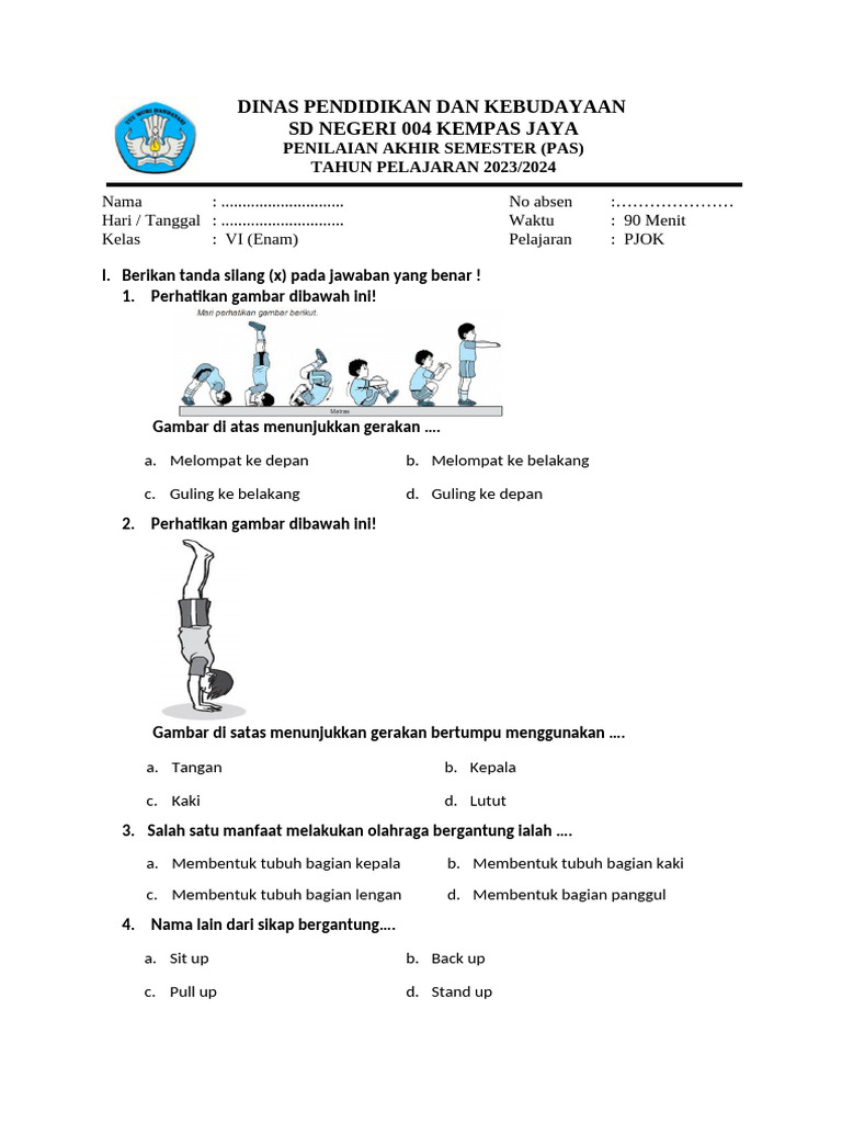 soal pas PJOK kelas 6 sem 2 | PDF