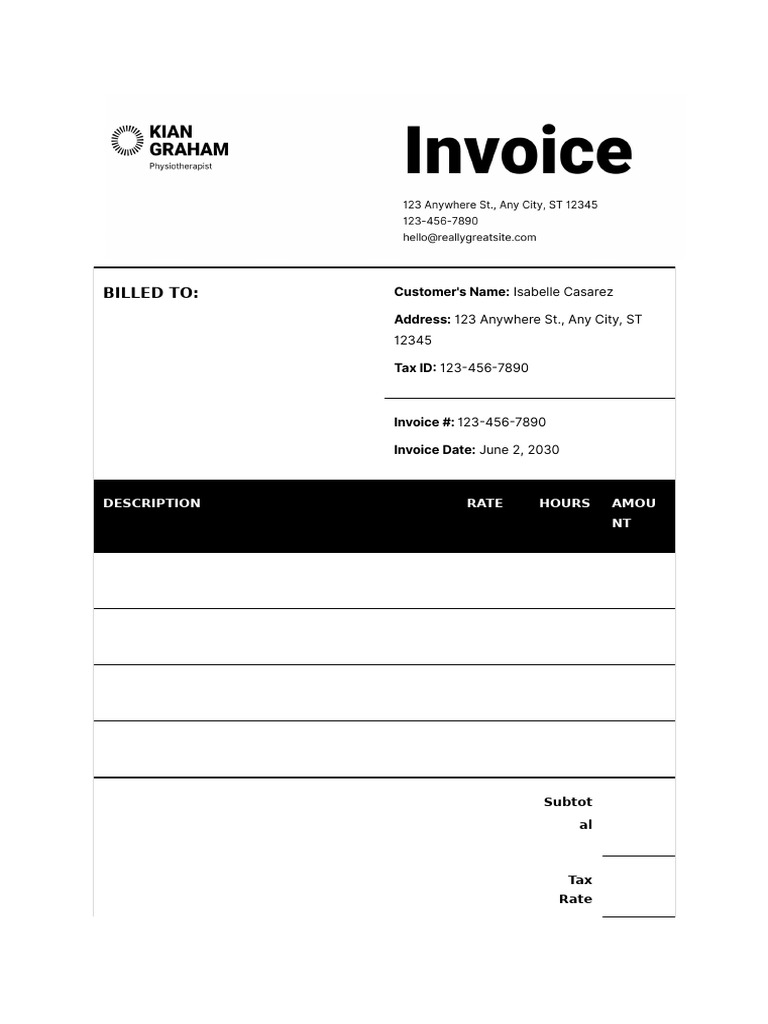 Consulting Invoice Professional Doc in Black and White Bare Minimal ...