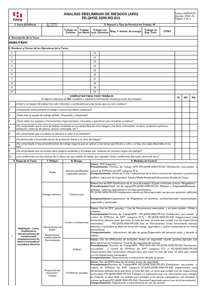 PE - QHSE.0200.RG.011 HABILITADO vs. 02 | PDF | Herramientas