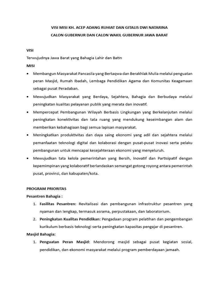 Pasangan Calon Gubernur Jawa Barat 01 Acep Adang Ruhiat-Gitalis ...