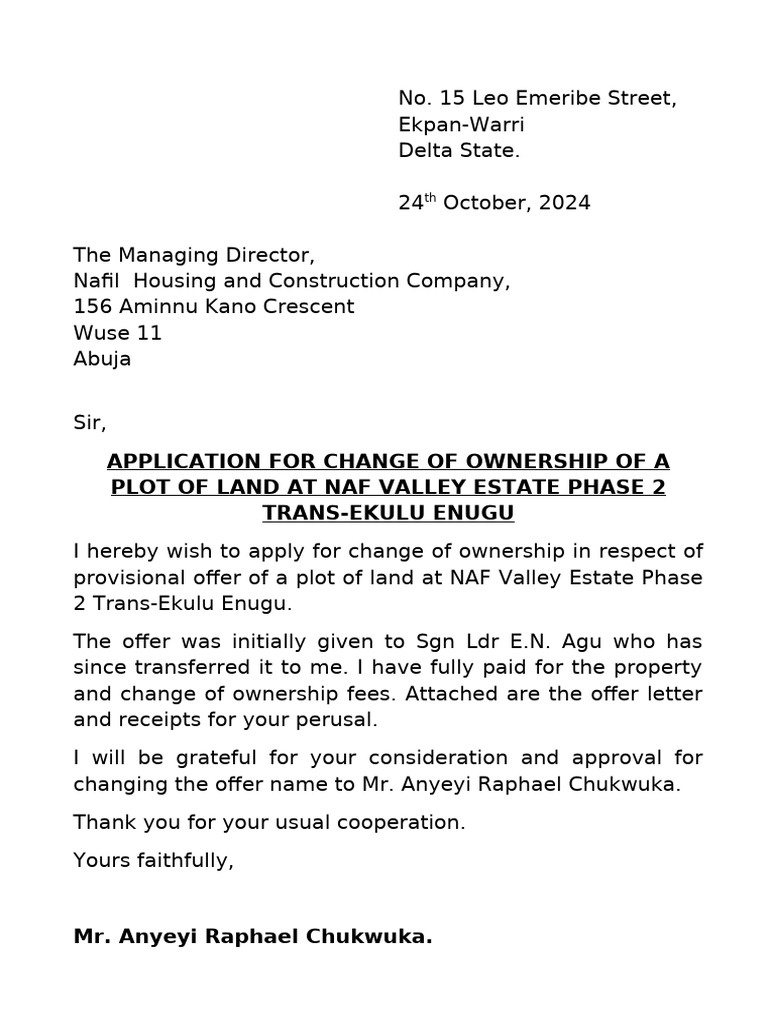 Change of Ownership Application for Land | PDF