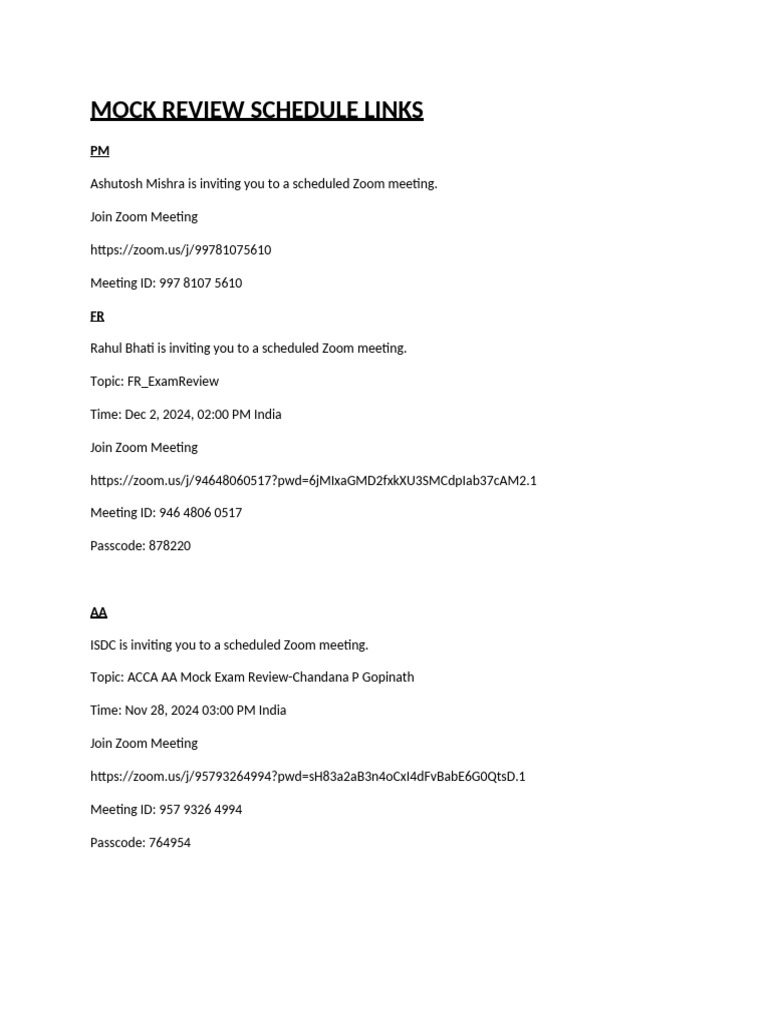 MOCK REVIEW LINKS - Dec'24 | PDF