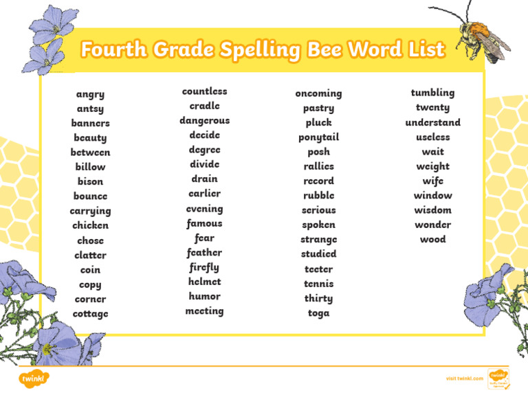 Color Fourth Grade Spelling Bee Word List | PDF