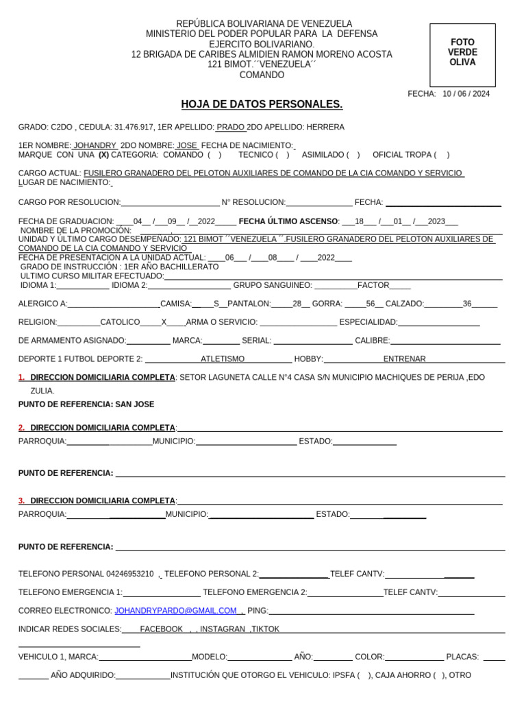 MONTERO HOJA DE DATOS PERSONALES | PDF | Venezuela