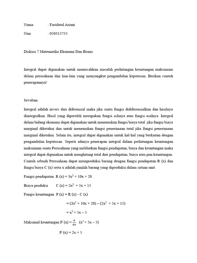 Diskusi 7 Matematika Ekonomi Dan Bisnis | PDF