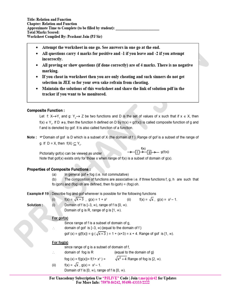 Worksheet-4 Relation and Function-Composite Functions | PDF | Function (Mathematics) | Analysis