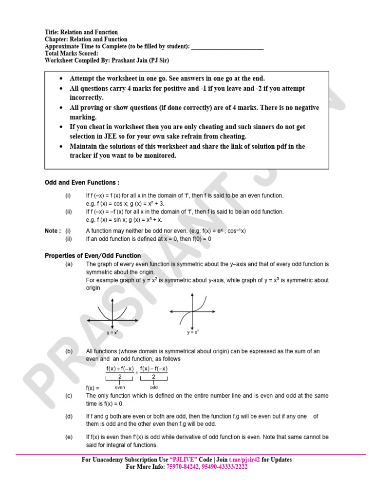 Worksheet-5 Relation and Function-Odd & Even Functions | PDF | Function (Mathematics ...
