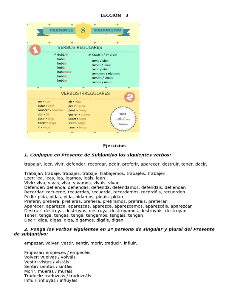 LECCIÓN 3 - Presente de Subjuntivo | PDF | Morfología | Relaciones ...